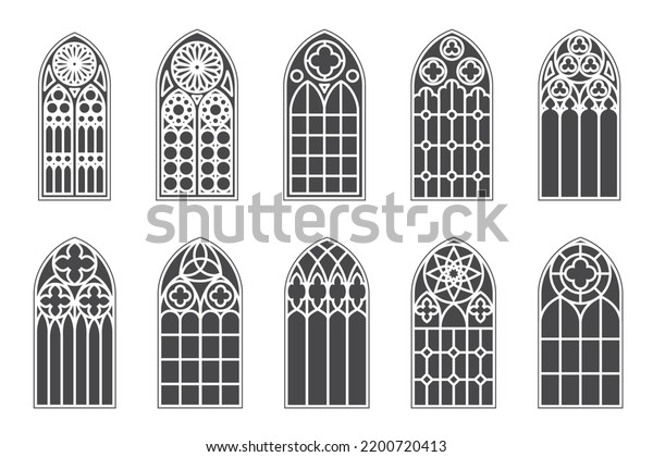 Church Medieval Windows Set Old Gothic Stock Vector (Royalty Free ...