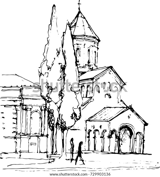 Church Outline Hand Drawn Ink Sketch Stock Vector (Royalty Free) 729903136
