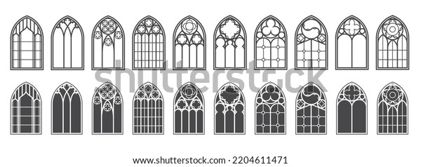 Church Windows Set Silhouettes Gothic Arches Stock Vector (Royalty Free ...