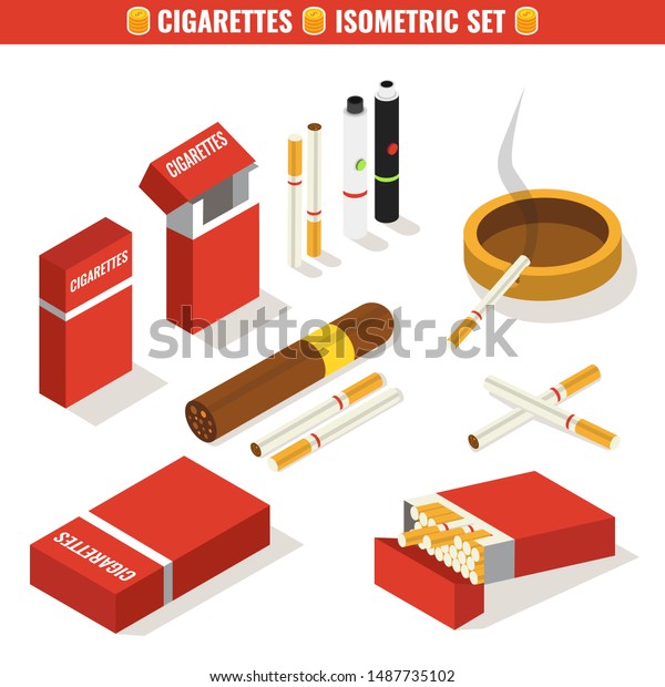 Cigarettes Pack Cigarette Cigar Vape Isometric Stock Vector (Royalty ...