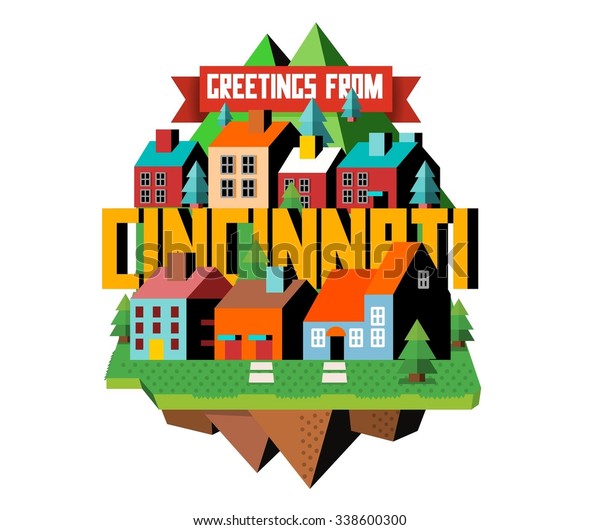 Cincinnati Beautiful City Visit Vector Cartoon 스톡 벡터(로열티 프리) 338600300