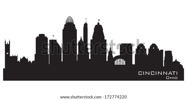 Cincinnati Ohio Skyline Detailed Vector Silhouette Stock Vector ...