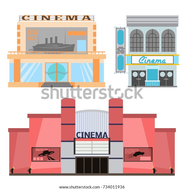 Cinema Building Vector Illustration Facade Movie 스톡 벡터(로열티 프리 ...