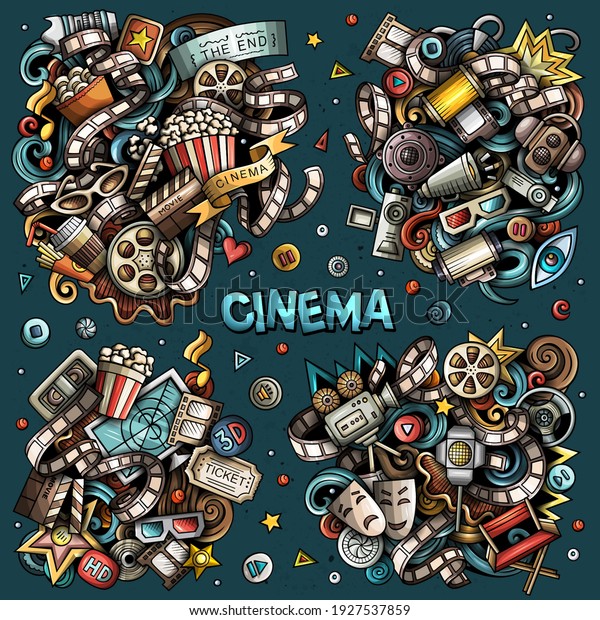 Cinema Cartoon Vector Doodle Designs Set Stock Vector (Royalty Free ...