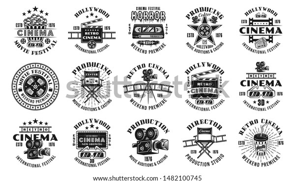 Cinema Cinematography Set Fifteen Vector Emblems Stock Vector (Royalty ...