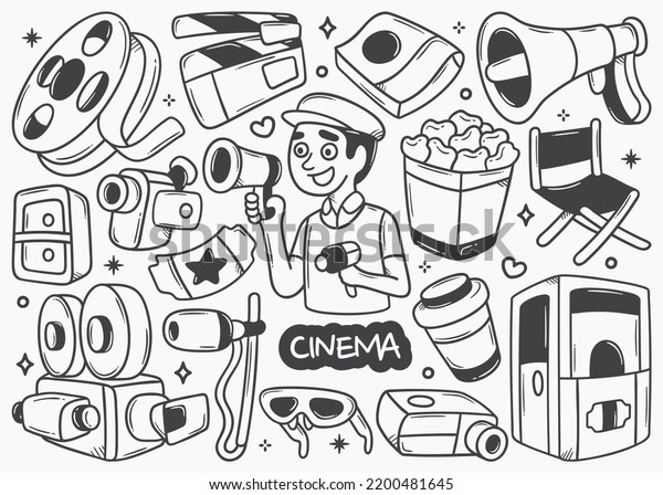 Cinema Doodle Hand Drawn Vector Collection Stock Vector (Royalty Free ...
