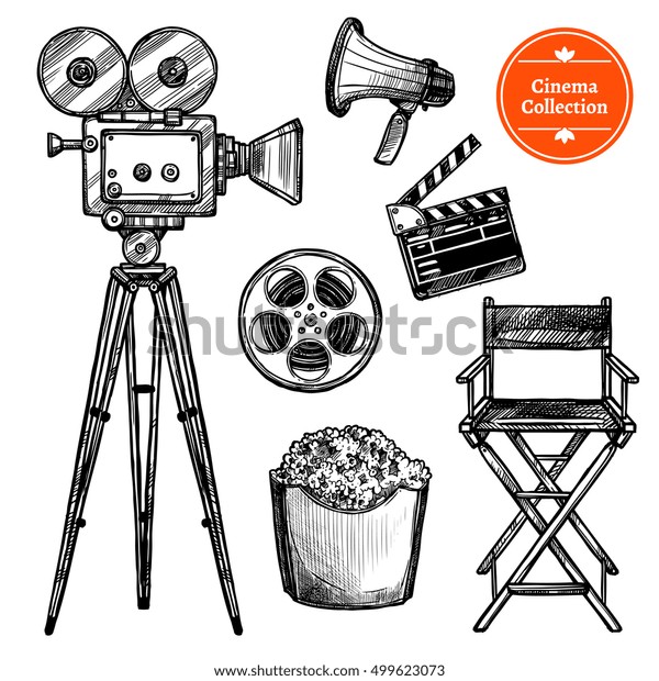 Cinema Making Films Hand Drawn Vintage Stock Vector (Royalty Free ...