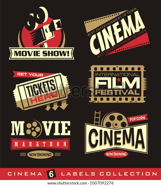 Cinema Movies Set Labels Emblems Banners Stock Vector (Royalty Free ...