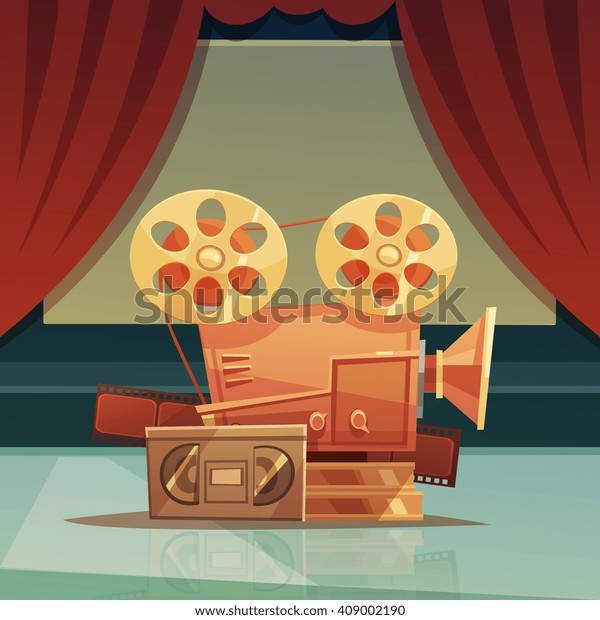 Cinema Retro Cartoon Background Red Curtain Stock Vector (Royalty Free ...