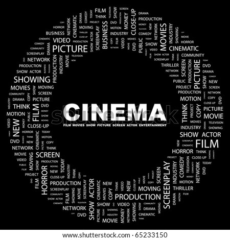 CINEMA Word Collage On Black Background Stock Vector (Royalty Free ...