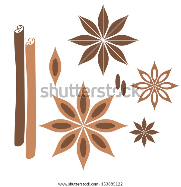 Cinnamon Icon Set Isolated Anise Cinnamon Stock Vector (Royalty Free ...