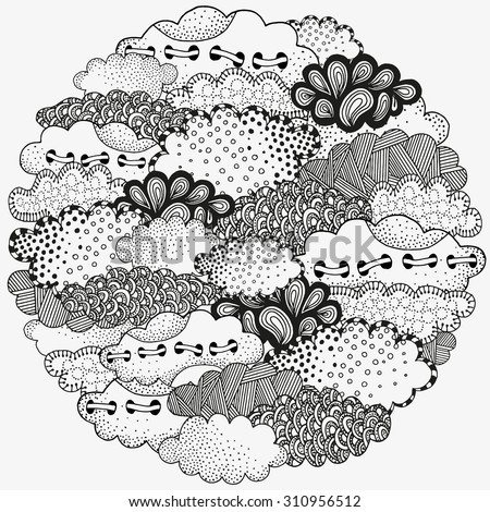 Circle Cloud Ornament Hand Drawn Art Stock Vector (Royalty Free ...