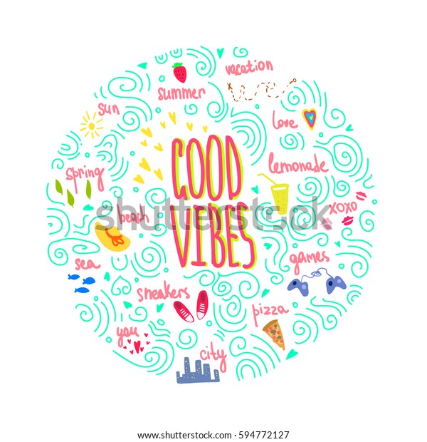 Circle Concept Good Vibes Inspirational Quote Stock Vector (Royalty ...