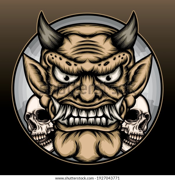Circle Demon Skull Illustration Premium Vector: เวกเตอร์สต็อก (ปลอดค่า ...