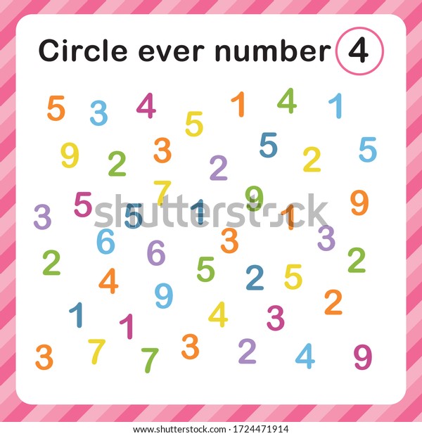 Circle Every Number 4 Exercises Children 库存矢量图（免版税）1724471914 ...
