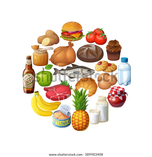 Circle Food Stuff Isolated On White Stock Vector (Royalty Free) 389983408