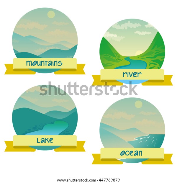 Circle Illustration Mountains River Lake Ocean Stock Vector (Royalty ...
