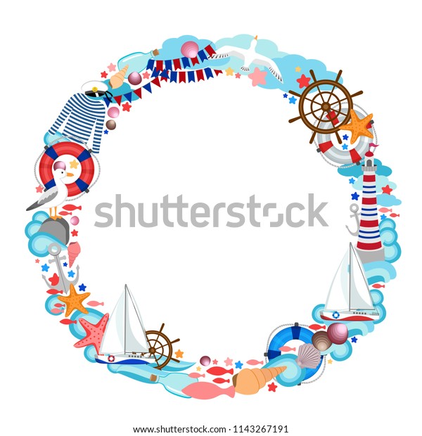 Circle Ornament Wreath Nautical Round Frame Stock Vector (Royalty Free ...