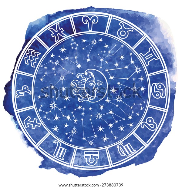 Circle Zodiac Signhoroscope Constellationstars Sun Moonblue Stock
