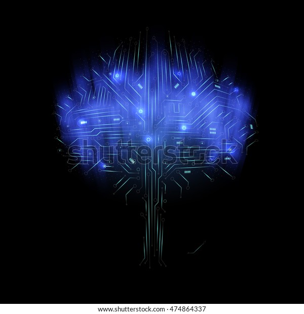 Circuit Board Blue Tree Black Background Stock Vector (Royalty Free ...