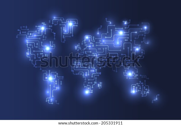 Circuit Board World Map Background Vector Stock Vector (Royalty Free ...