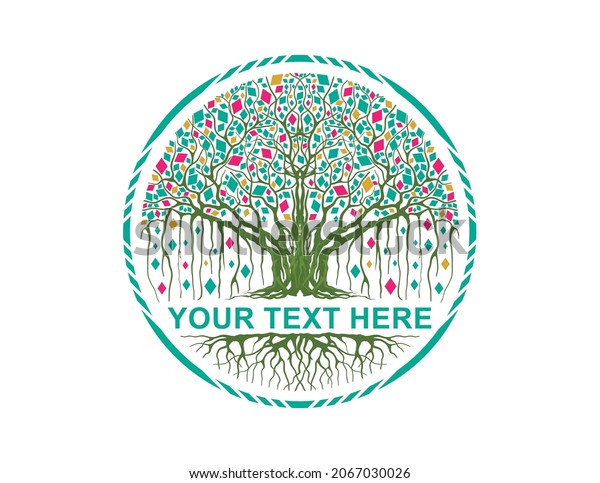 Circular Badge Logo Banyan Tree Stamp Stock Vector (Royalty Free ...