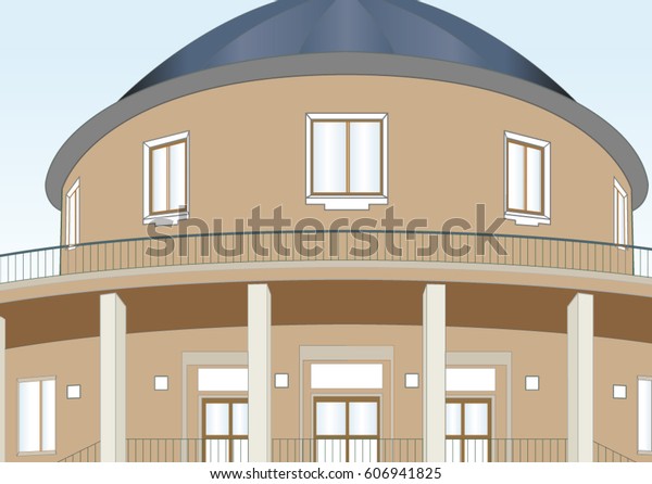 Circular Building Columns Style Functionalism Stock Vector (Royalty ...