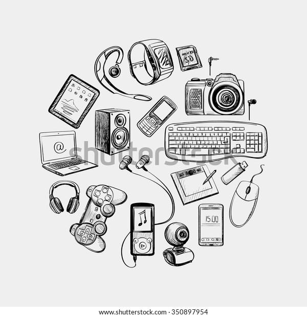 Circular Design Hand Drawn Electronic Gadget Stock Vector (Royalty Free ...