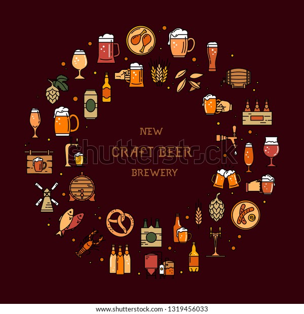 Circular a large set of colorful icons on the topic of beer, use in ...
