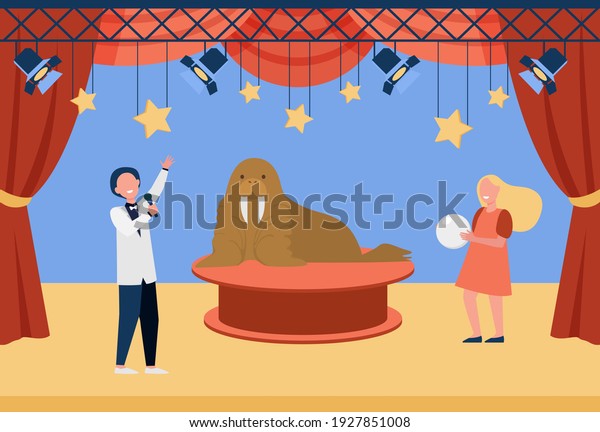 Circus Actors Performing Walrus Trainers Making Stock Vector (Royalty ...
