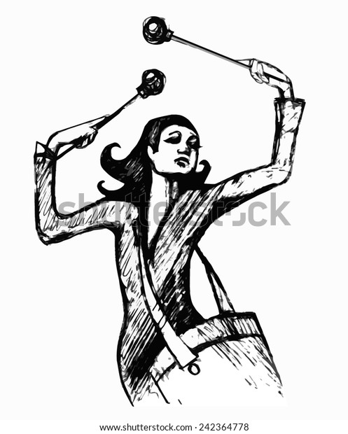 Circus Drummer Retro Style Isolated On Stock Vector (Royalty Free ...
