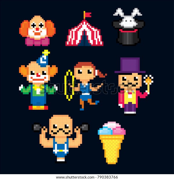 Circus Icon Set Pixel Art Old: vector de stock (libre de regalías ...
