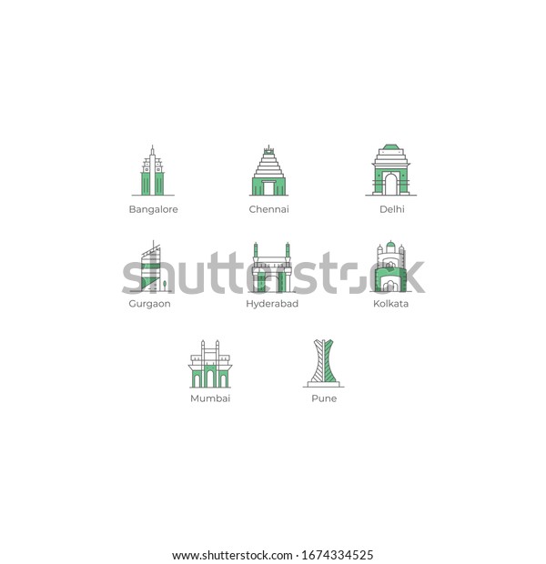 Cities Icon India Gurgaon Pune Kolkata Stock Vector (Royalty Free ...