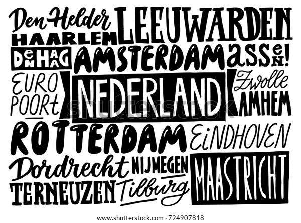 Cities Netherlands Hand Drawn Lettering Poster Stock Vector (Royalty ...