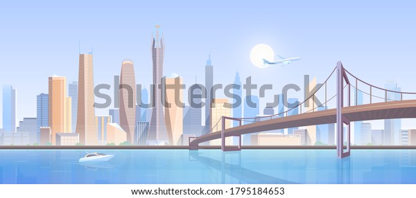 City Bridge Landscape Vector Illustration Cartoon Stock-vektor ...