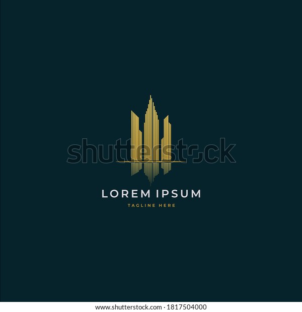City Building Gold Linear Line Logo Stock Vector (Royalty Free) 1817504000