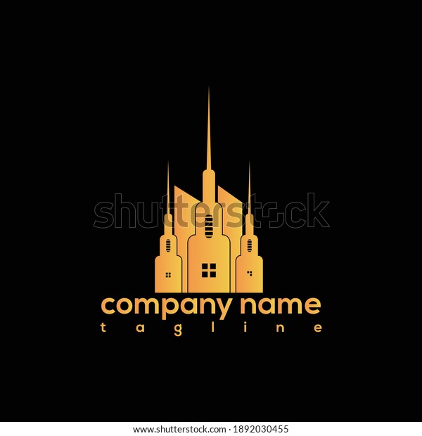 City Building Logo Black Background Stock Vector (Royalty Free ...