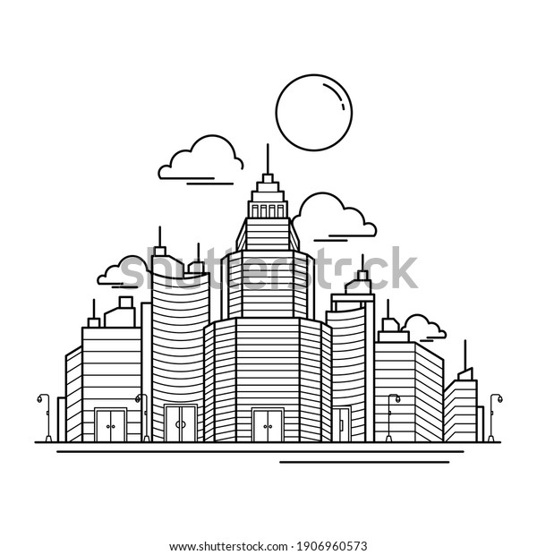City Building Outline Design Drawing Book Stock Vector (Royalty Free ...