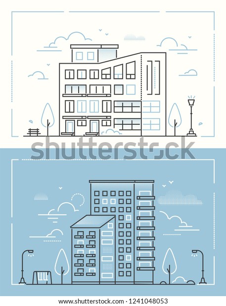 City Buildings Set Thin Line Design Stock Vector (Royalty Free ...