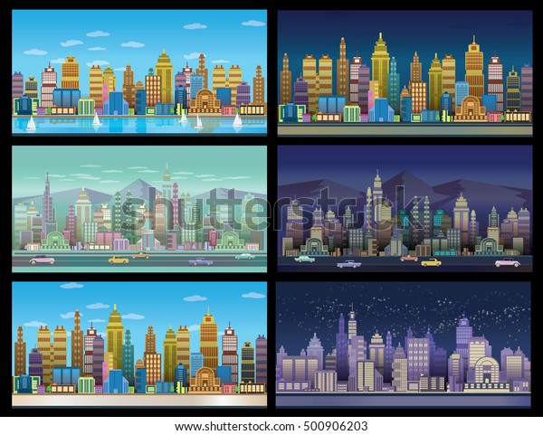 City Game Backgrounds Set ,2d game application. Vector Illustration for ...