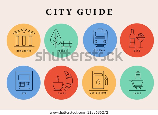 City Guide Icons Line Icons Set Stock Vector (Royalty Free) 1153685272