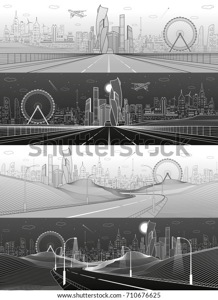City Infrastructure Illustration Set Wide Highway Stock Vector (Royalty ...