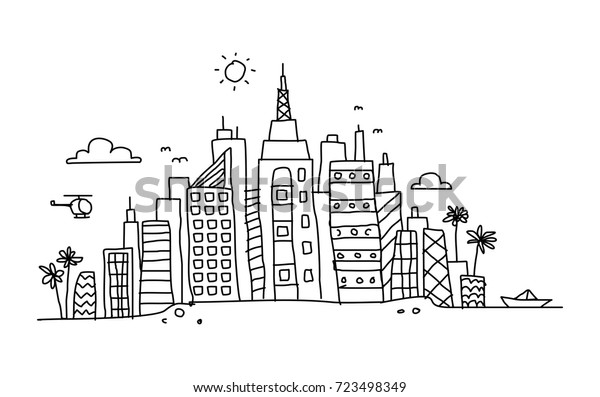 City Landscape Doodle Stock Vector (Royalty Free) 723498349