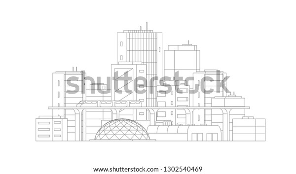 City Landscape Drawing Modern Architecture Buildings Stock Vector ...