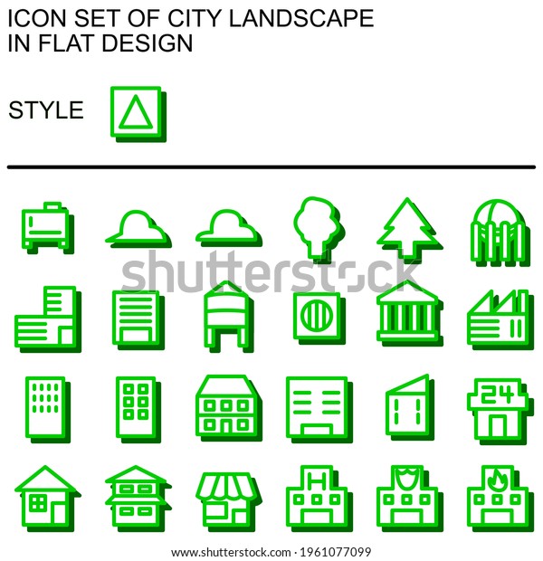 City Landscape Icon Set Flat Design Stock Vector (Royalty Free ...