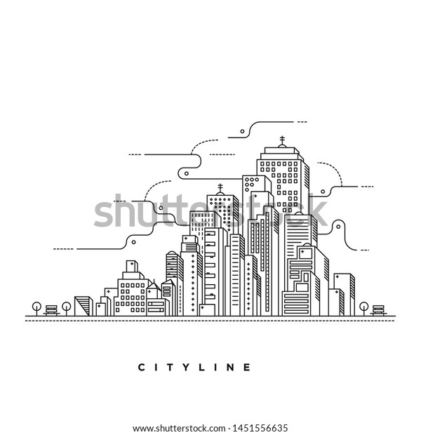 City landscape template. Thin line City landscape. Downtown landscape ...