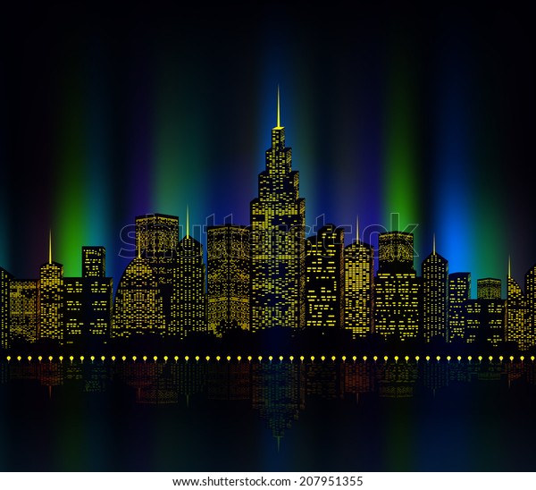 City Lights Cityscape Colourful Stock Vector (Royalty Free) 207951355 ...