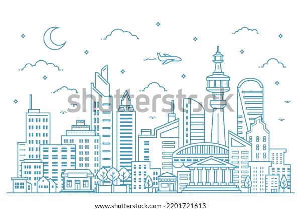 City Line Background Illustration Thin Line Stock Vector (Royalty Free ...