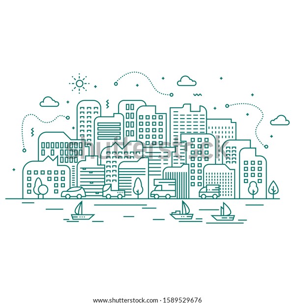 City Line Vector Modern Plain Line Stock Vector (Royalty Free ...