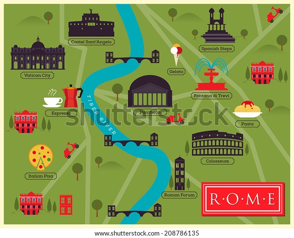 City Map Illustration Rome Landmarks Vector: vector de stock (libre de ...